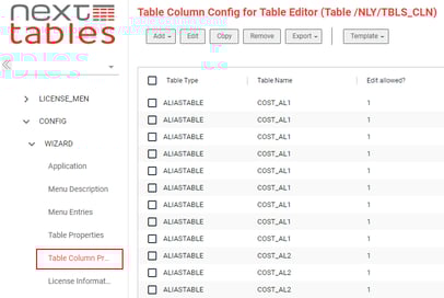 How to configure tables in NextTables