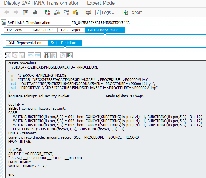 How to create SAP BW Transformations with SQL Script