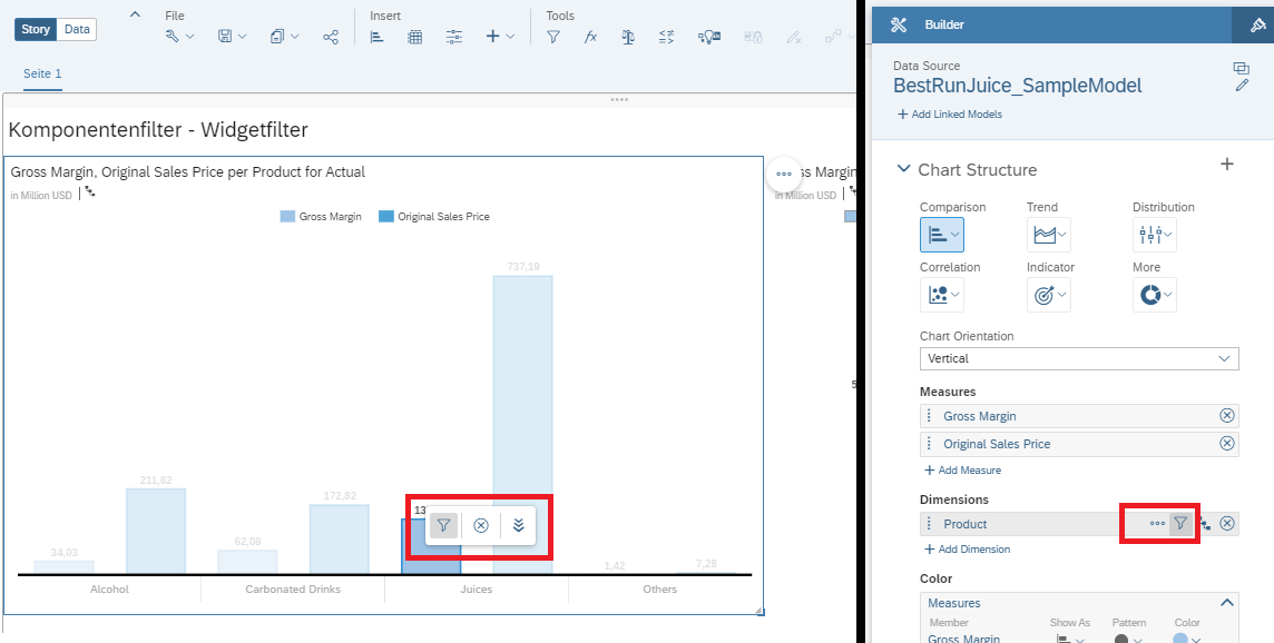 Three filter options in SAC Story and one alternative