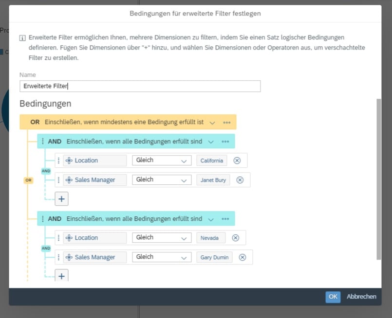 Drei Filtermöglichkeiten in SAC Story und eine Alternative
