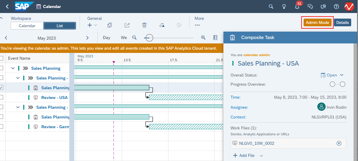 SAP Analytics Cloud Calendar Administrator