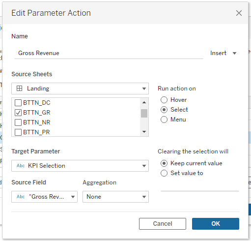 Dashboarding with Tableau - Buttons & Parameter Actions in combination