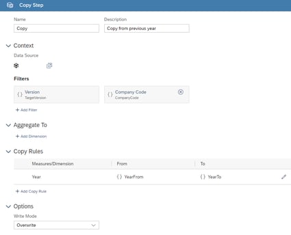 SAP Analytics Cloud planning functions: Fill values of a data action
